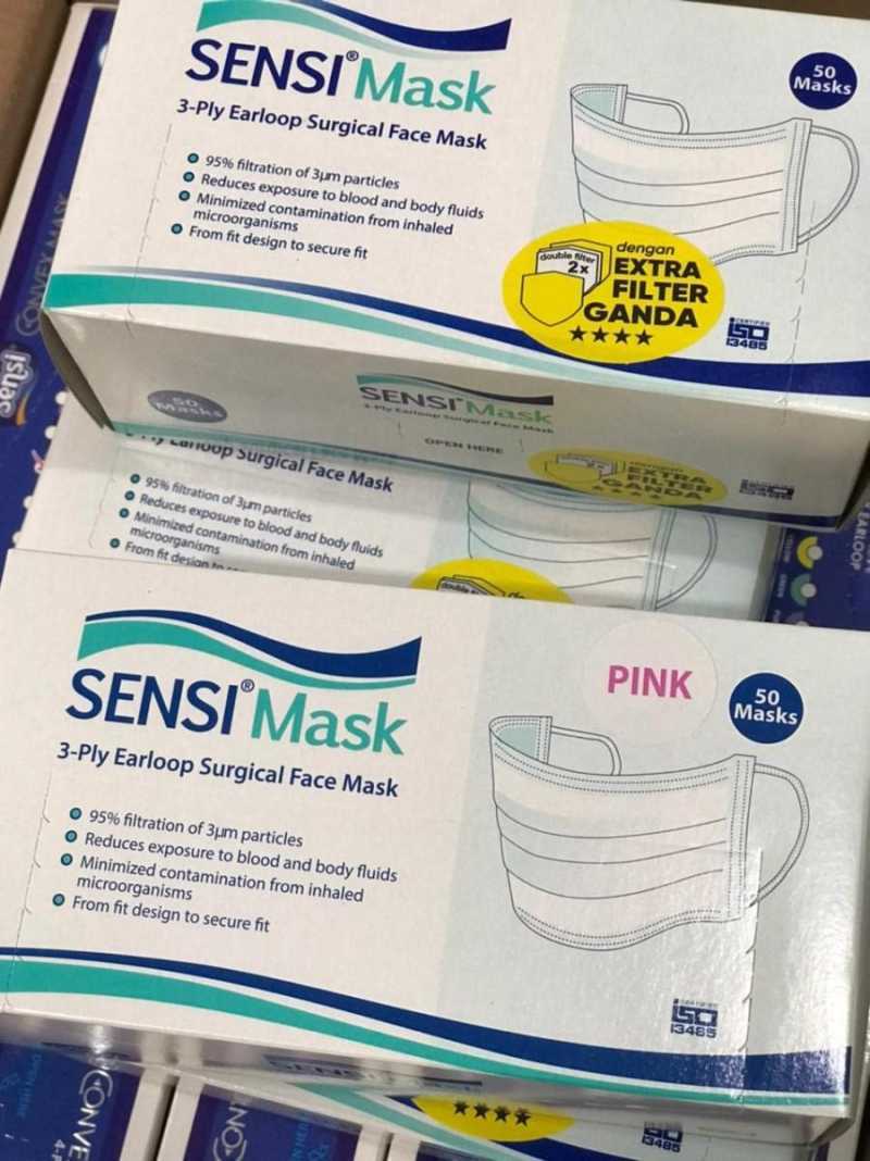 Jual Masker Sensi Mask 3-ply Earloop Surgical Face Mask Isi 50 Pcs Ori ...