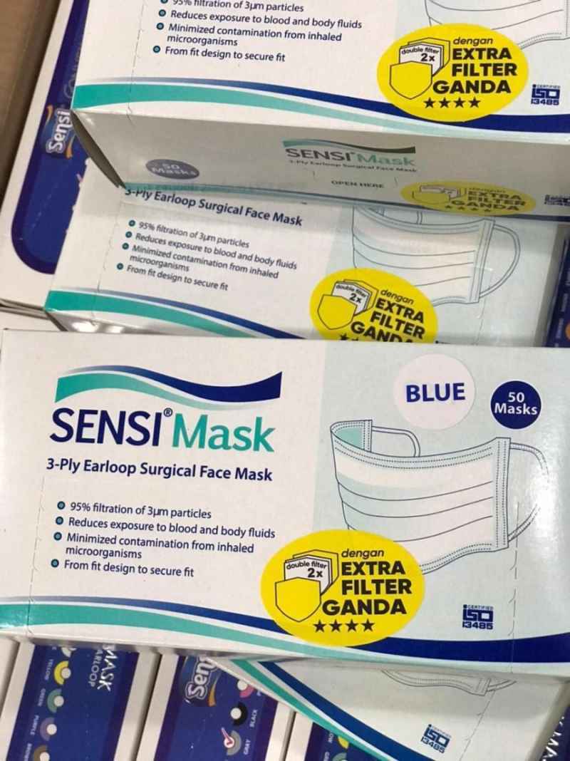 Jual Masker Sensi Mask 3-ply Earloop Surgical Face Mask Isi 50 Pcs Ori ...