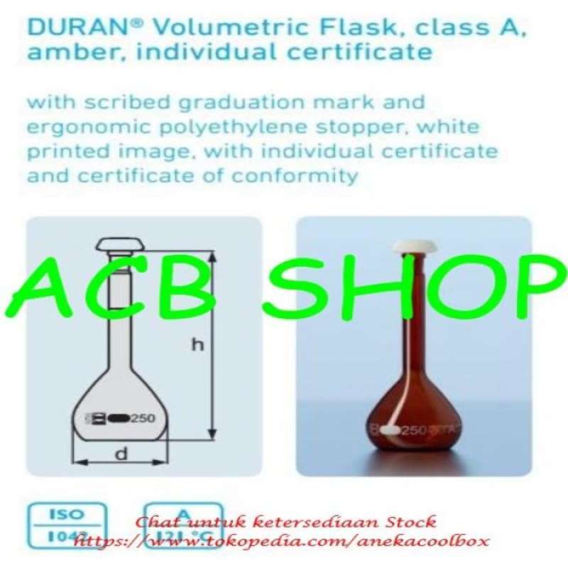 Promo Volumetric Flask A Amber PE Stopper 50mL 246761753 Duran ...