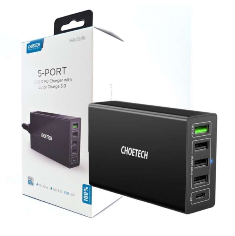 Promo Desktop Charger 5 Port 60W PD QC3.0 CHOETECH Q3-4U2Q Adaptor Charging Diskon 23% di Seller ...