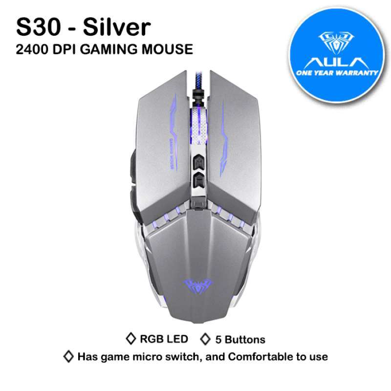 Jual Mouse Gaming AULA S30 – 2400DPI RGB Driver Macro Software - Silver ...