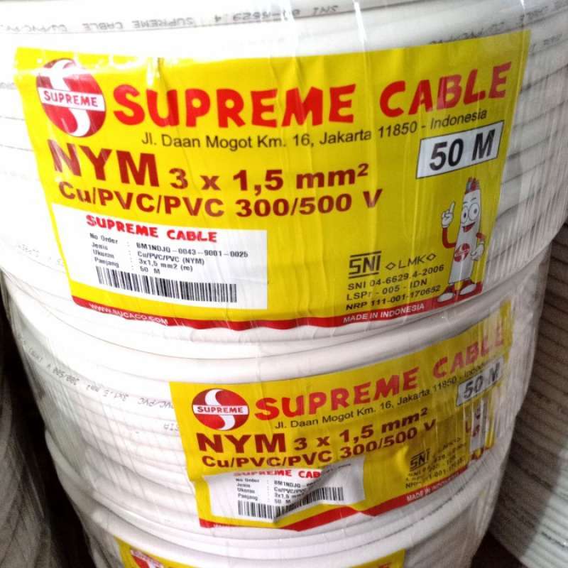 Jual KABEL LISTRIK 3 X 1.5 MM X 50 M NYM SUPREME KABEL SUPREME ...