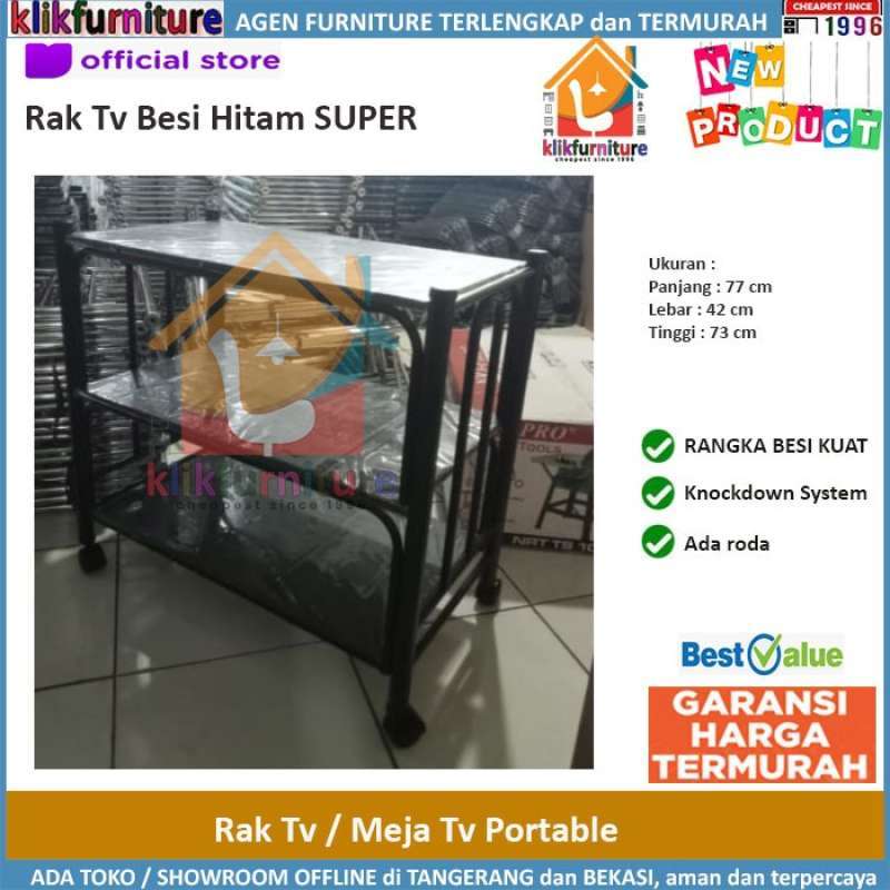 Promo Meja Tv / Rak Tv / Tv Rack Besi + Roda SUPER Hitam Diskon 7% di ...