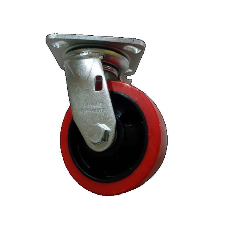 Jual Roda Caster Troly / Troli PU Merah 5 Inch Heavy Duty Hidup ( Putar ...