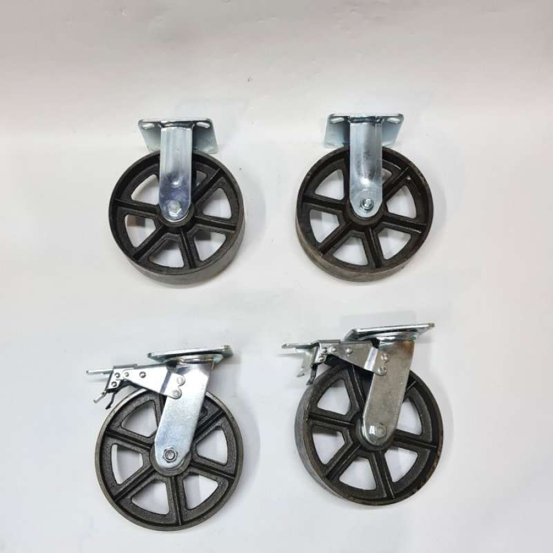 Promo Roda besi 8 inch heavy duty taiwan 2putar+rem 2mati Diskon 23% di ...