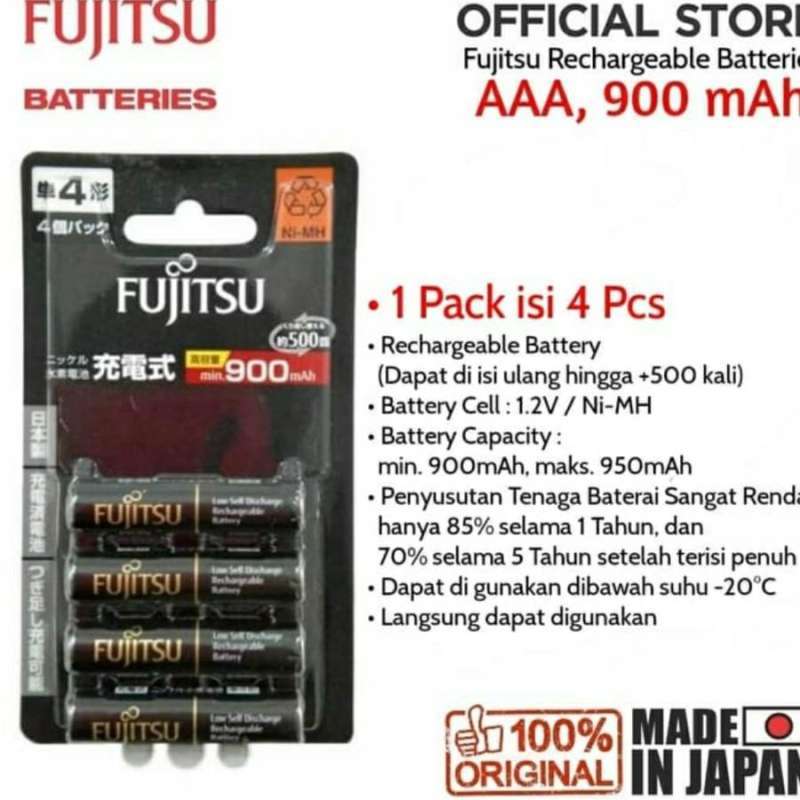 Jual Battery Fujitsu Rechargeable AAA 900 mAh di Seller SunCity ...