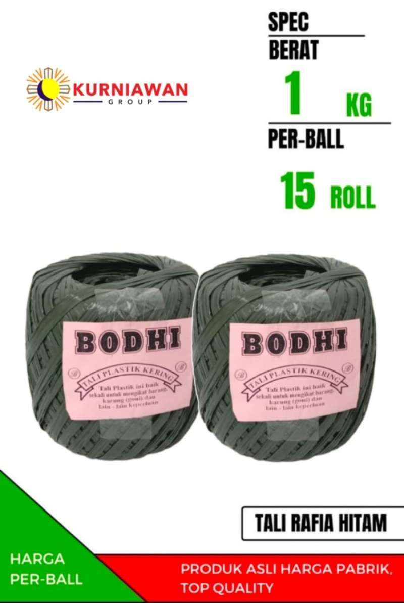 Promo TALI RAFIA HITAM 1 KG / TALI PLASTIK RAFIA 1 KG MERK BODHI PER ...