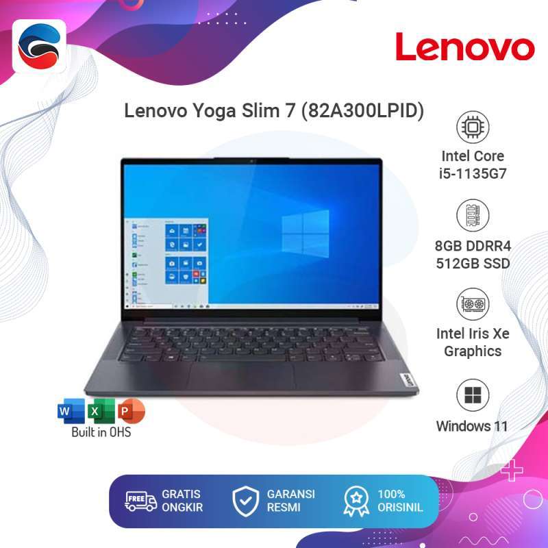 Promo LENOVO Laptop Yoga Slim 7 Intel Core I5 1135G7 8GB 512GB Win 11 82A300LPID Diskon 25 Di