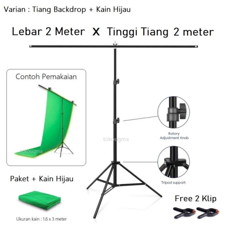 Jual Tiang + Kain Green Screen 2x2m Stand Foto Studio Backdrop ...
