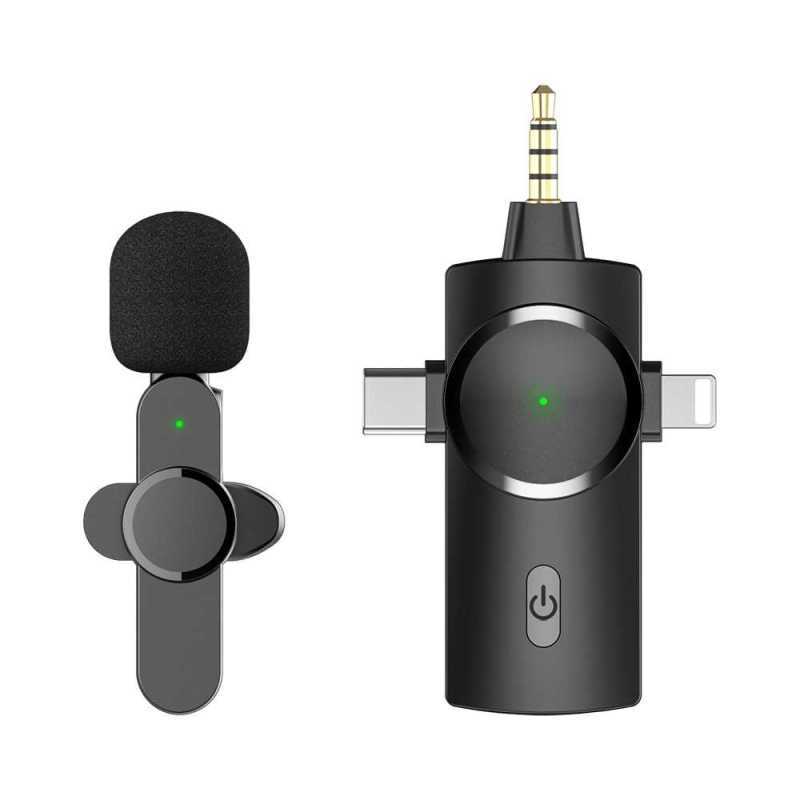 Jual Clip On Mic Wireless Microphone Mini Noice Reduction 3in1 Receiver ...