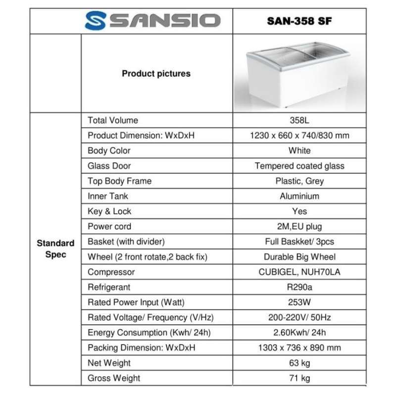 Jual Sansio Sliding Glass Chest Freezer 358 Liter San-358sf Di Seller Sumber Terang Elektronic ...