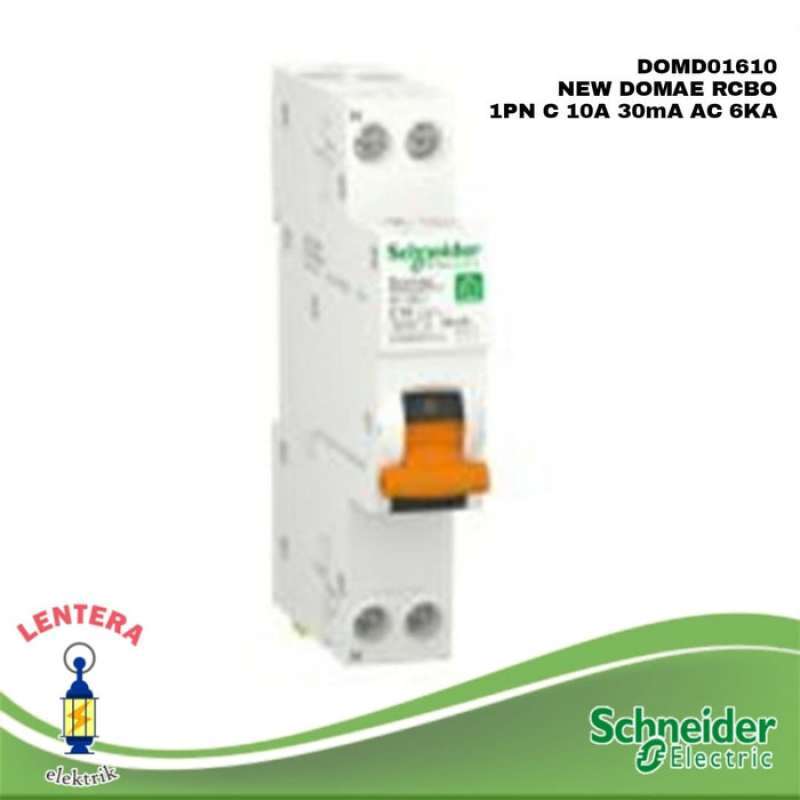 Jual SCHNEIDER NEW DOMAE RCBO 1PN C 10A 30mA AC 6KA DOMD01610 di Seller LENTERA ELEKTRIK ...