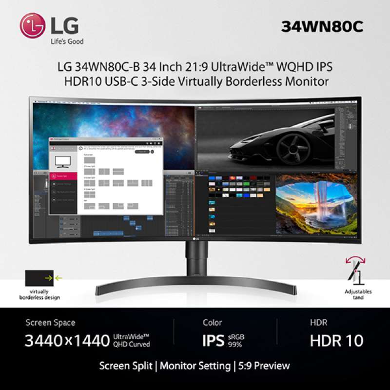 Jual LG 34WN80C WQHD curved IPS HDR usb-c PD60W Monitor di Seller ALD ...