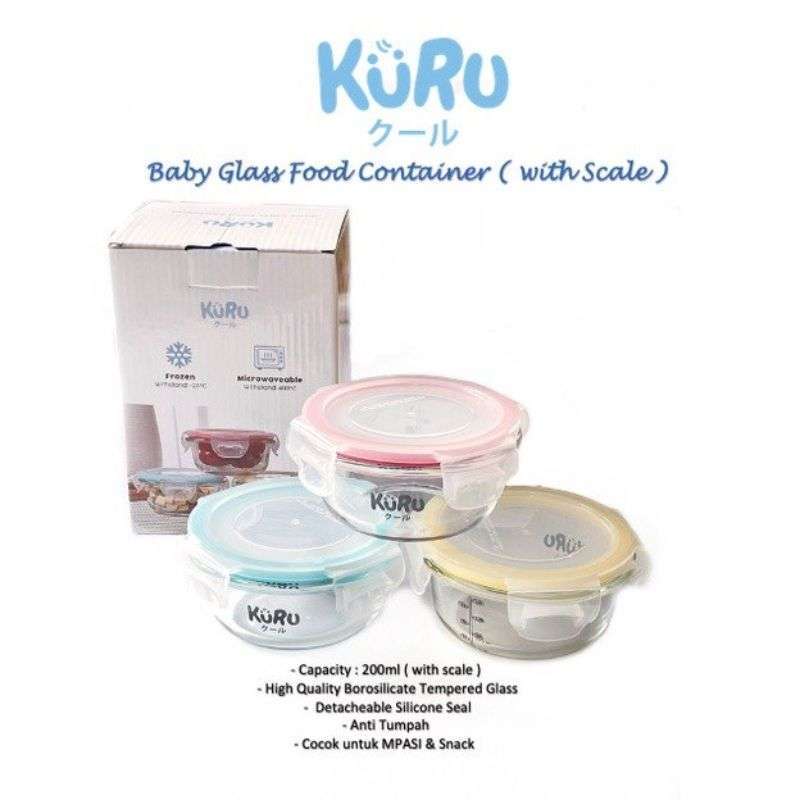 Jual Kuru Baby Glass Food Container Mpasi Wadah Kaca Makanan Bayi 200ml ...