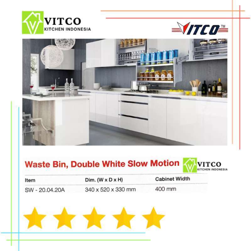 Jual Vitco Soft Close Waste Bin Double White / Tempat Sampah Dapur Rel ...