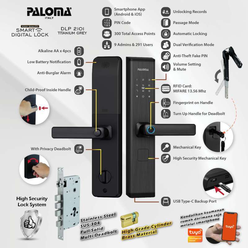 Jual Paloma Dlp 2101 Digital Lock Smart Home Kunci Pintu Door Handle ...