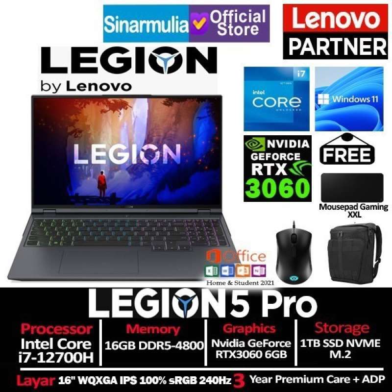 Jual Lenovo Legion 5i Pro i7-12700H RTX3060 240Hz 1TB SSD 16GB Win+OHS di Seller Sinarmulia ...