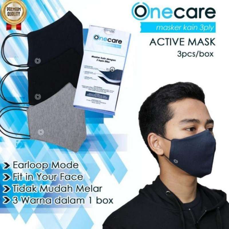 Jual MASKER KAIN ONE CARE 3PLY ACTIVE MASK ISI 3PC 3WARNA SNI di Seller ...