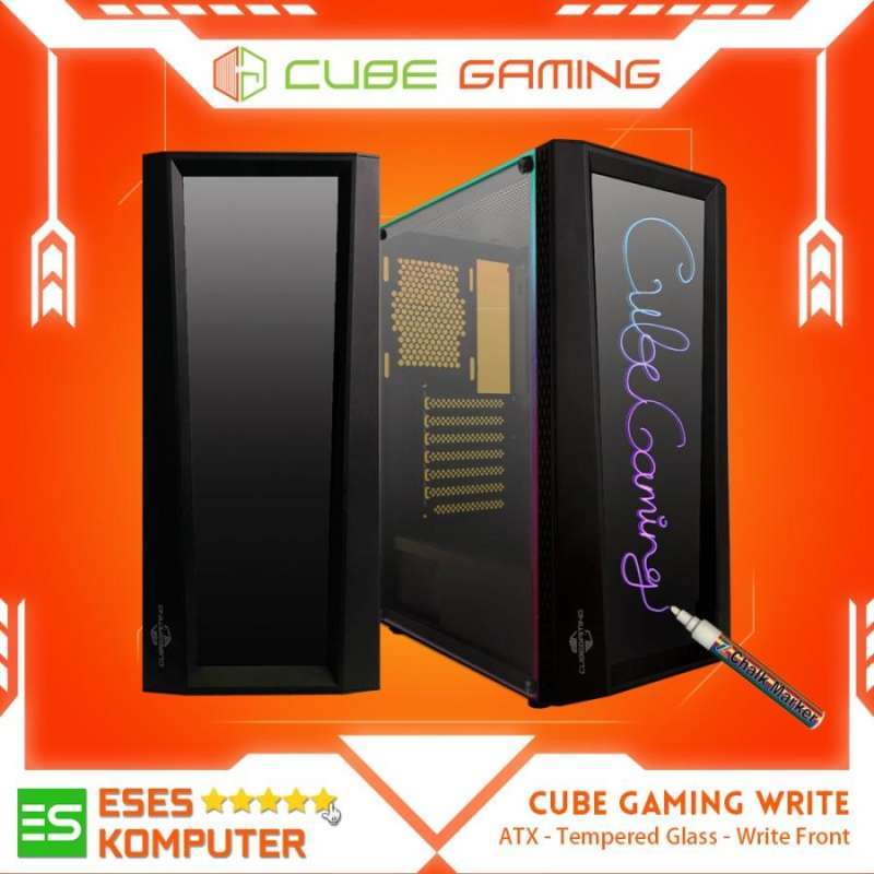 Jual Case Cube Gaming Write Black | ATX | Writeable RGB Front Panel di ...