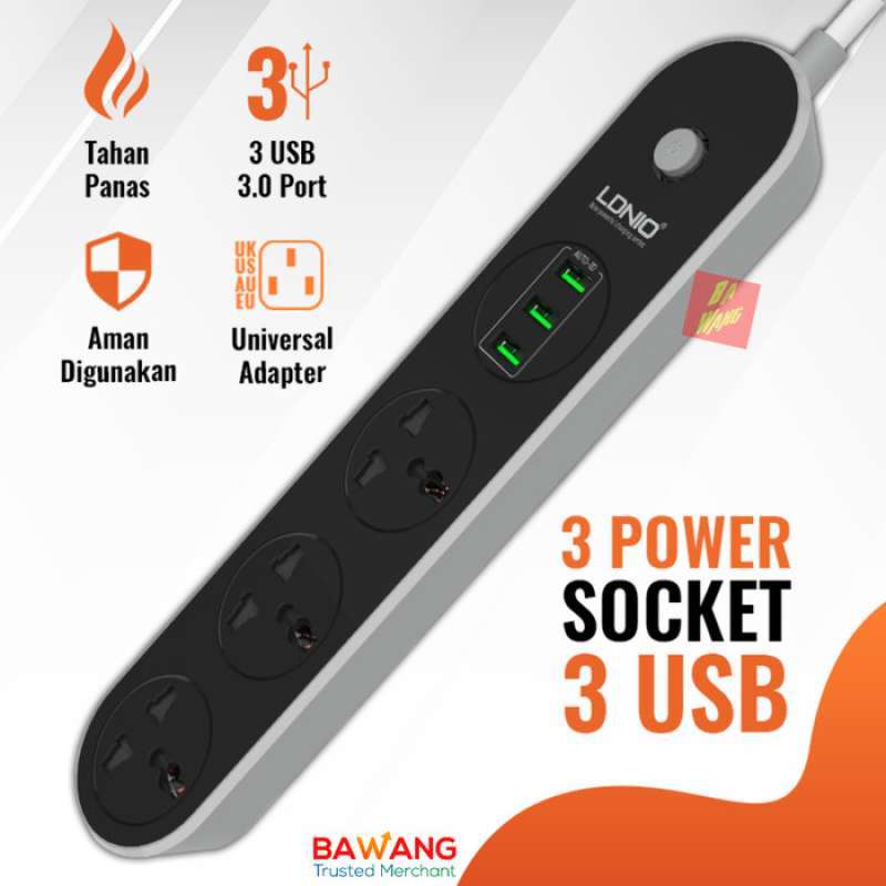 Promo Universal 3 Lubang Power Socket Strip Colokan Stop Kontak USB ...