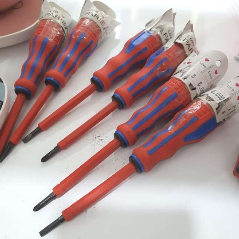 Promo Tespen Gagang Karet Bolak Balik Plus Minus/Obeng Test Pen 2 Way ...