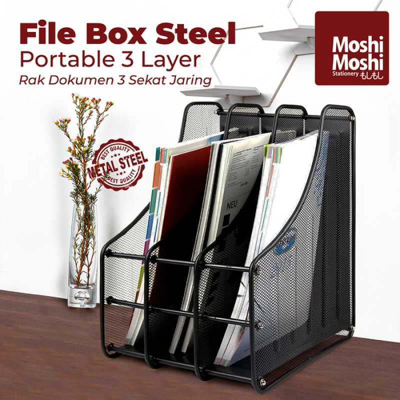 Jual File Box Foldable Steel Rak Penyimpanan Dokumen 3 Sekat Jaring ...