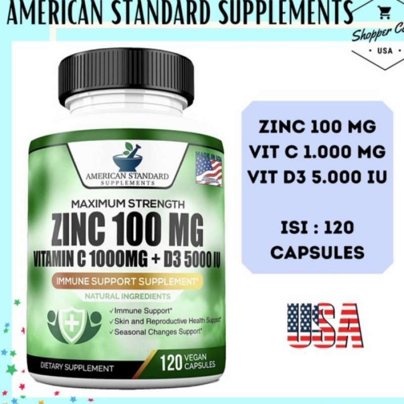 Jual American Standard Zinc 100 Mg Vitamin C 1000 Mg D3 5000 Iu 120 Capsul Di Seller Nur Nur ...