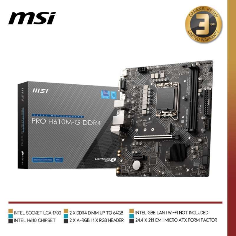 Jual Msi Pro H610m-g Ddr4 Intel H610 Lga 1700 Ddr4 Micro Atx Di Seller ...