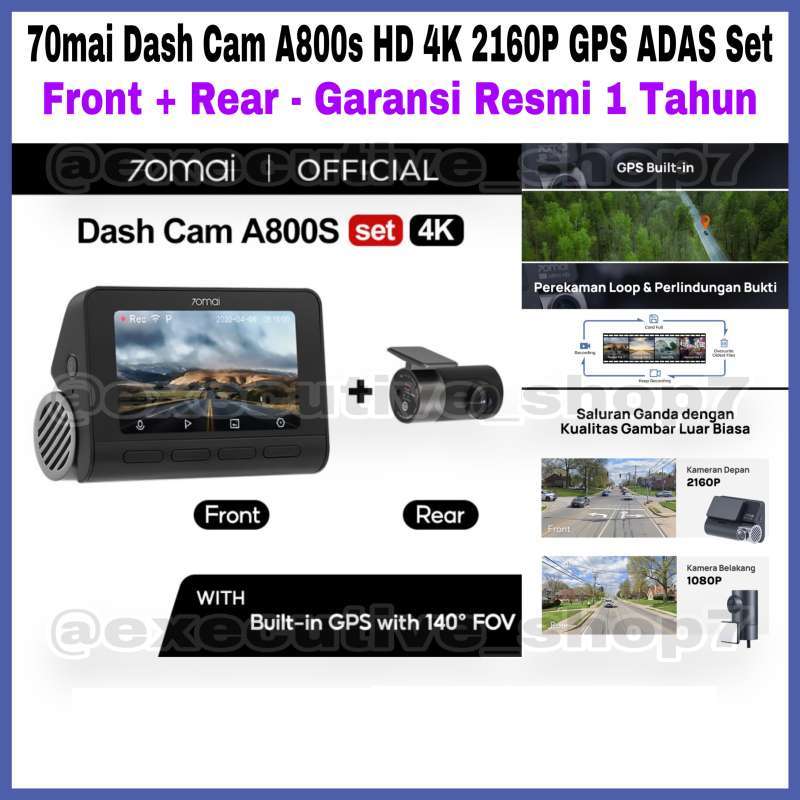 Promo 70mai Dash Cam A800s Hd 4k 2160p Gps Adas Set - Front + Rear - Garansi Resmi 1 Tahun ...