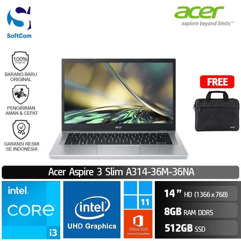 Jual Acer Aspire 3 Slim A314 36m 36na Notebook [core I3-n305/8gb/512gb Ssd/14 Hd/win 11 Home+ohs ...