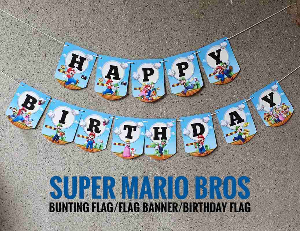 Jual Mario Bros Flag Banner Bunting Happy Birthday Dekorasi Pesta ...
