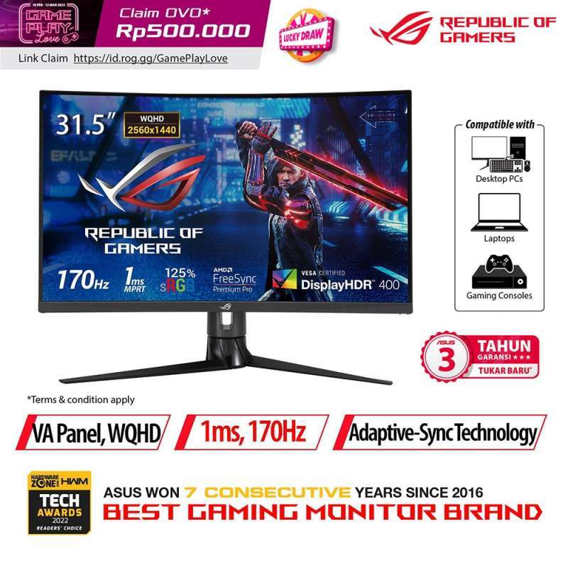 Jual ASUS ROG Strix XG32VC Curved HDR Gaming Monitor 31.5 WQHD, 170Hz ...