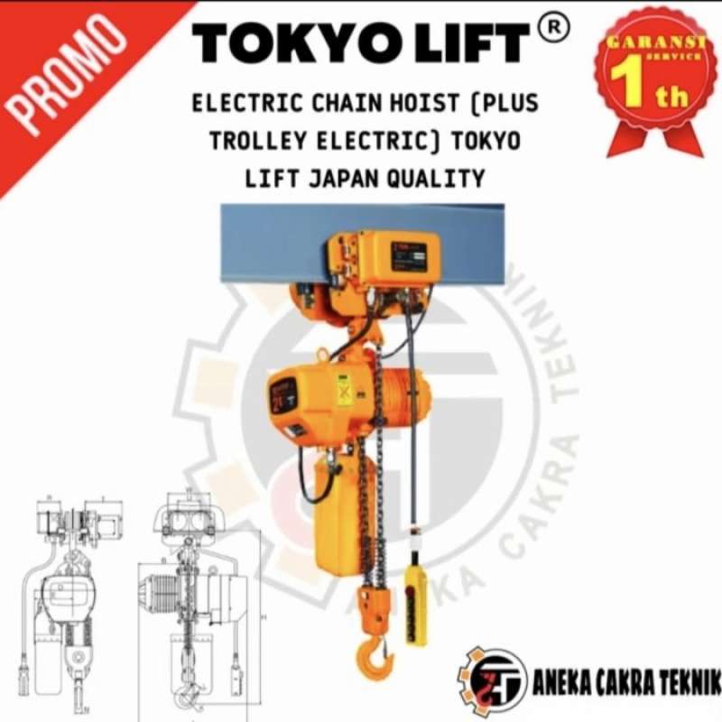 Promo Electric chain hoist 1 ton x 6 meter (plus trolley) Tokyo lift ...