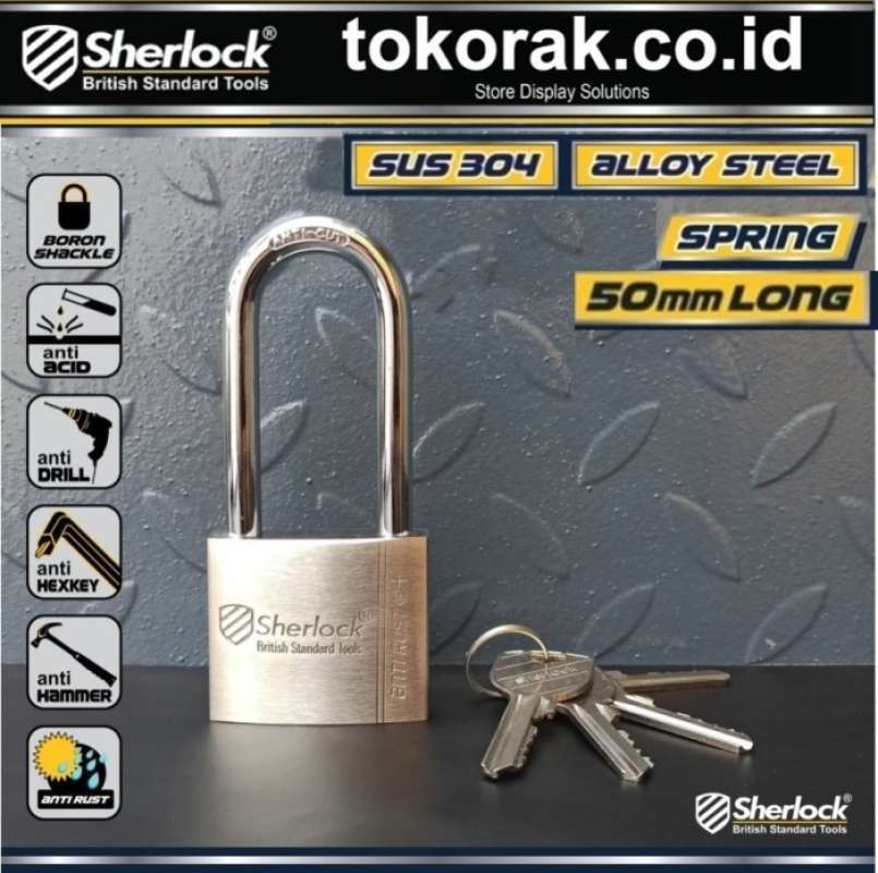 Jual Gembok Stainless 304 Spring - Per - 50 Mm Pjg Sherlock - Anti ...