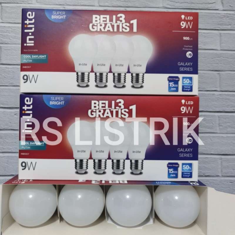 Promo Paket 9W 3Pc Gratis 1Pc Lampu Merk In Lite Inlite In-Lite 9 Watt ...
