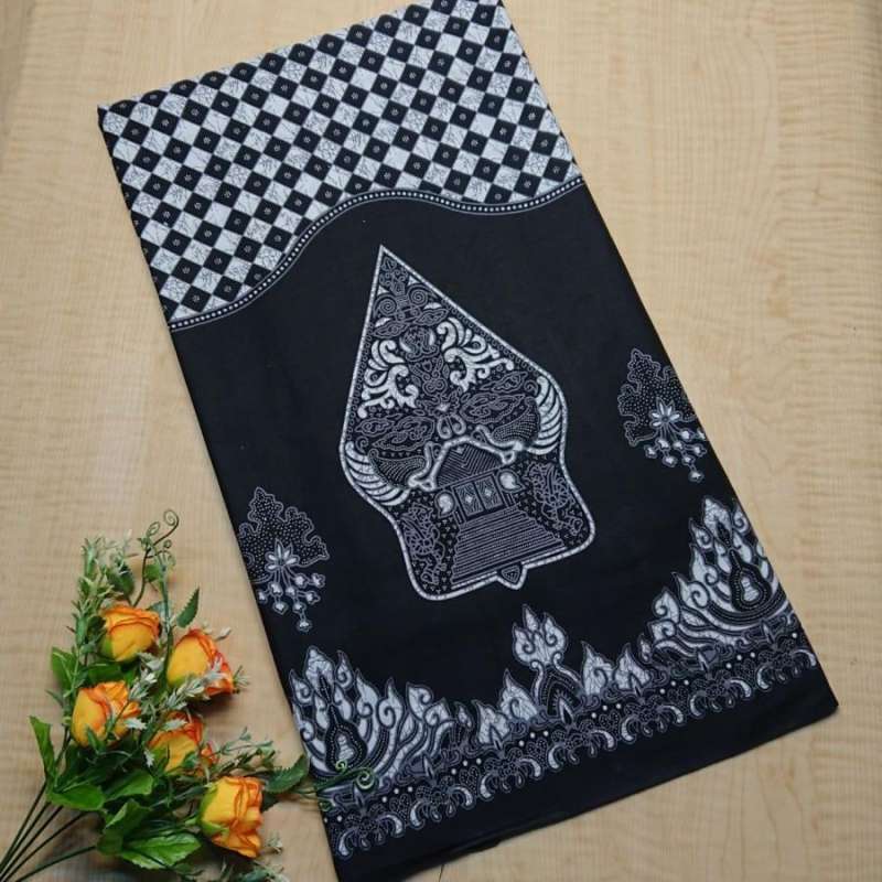 Jual Kain Batik Motif Gunungan Putih Gunungan Wayang Warna Hitam