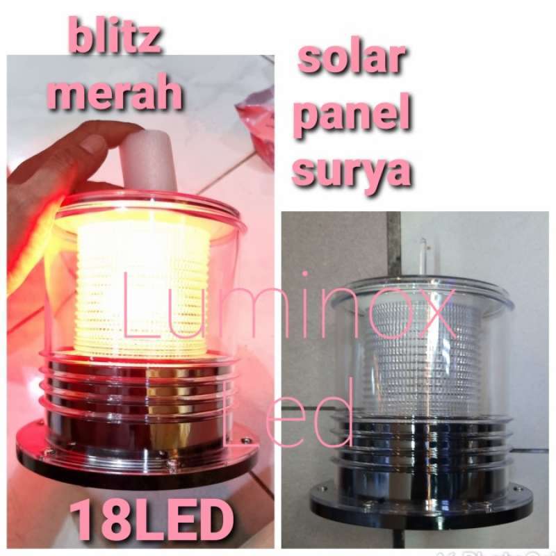 Promo lampu signal navigasi menara tower sutet 18Led solar panel surya ...