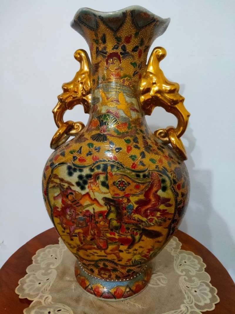 Promo Vas Bunga Keramik Cina Antik Air Mas Timbul Diskon 23% Di Seller ...