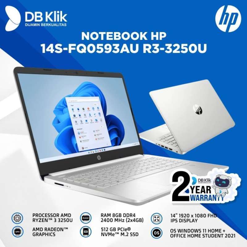 Jual Notebook HP 14S-fq0593AU AMD R3-3250U 8GB SSD 512GB NoDVD W11+OHS ...