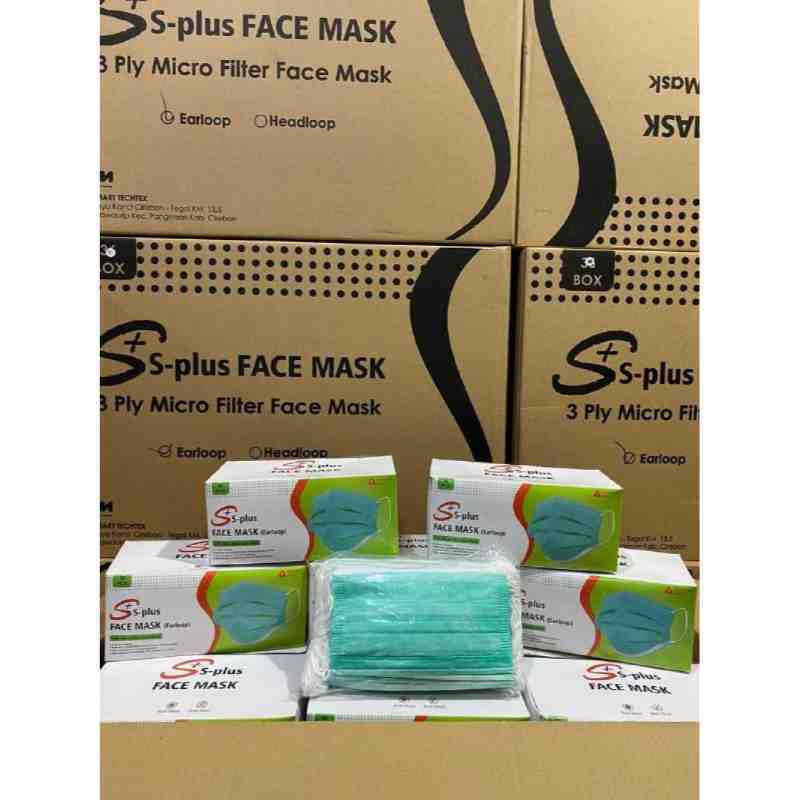 Jual Masker Medis Surgical 3 Ply Hijau S-Plus Kemenkes RI Original di ...