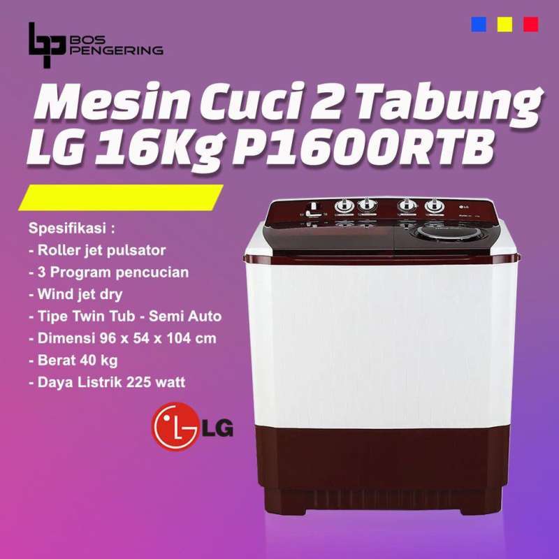 Jual Mesin Cuci Lg 2 Tabung 16 Kg P1600rtb / P 1600 Rtb Low Watt Di ...