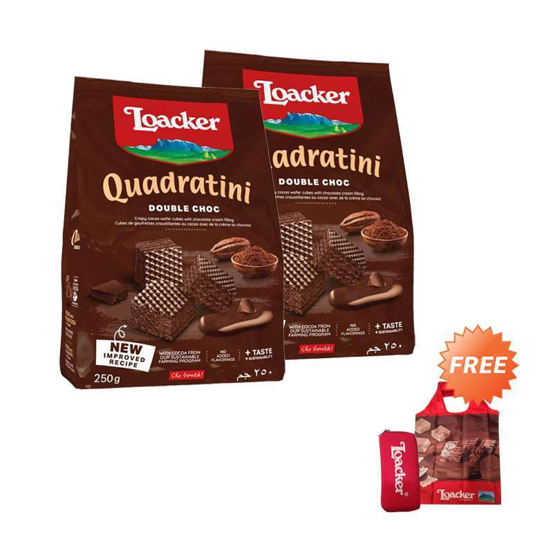 Jual Beli 2 Loacker Quadratini Double Chocolate [250 g] + Gratis Tas ...