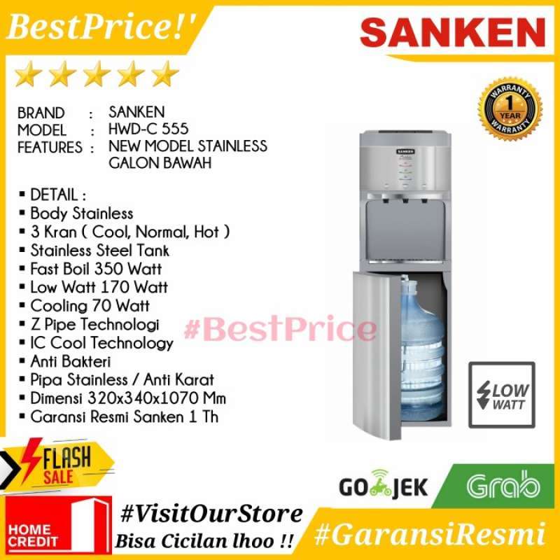 Jual DISPENSER GALON BAWAH SANKEN HWD-C555 HWDC555 STAINLESS 3 KRAN ...