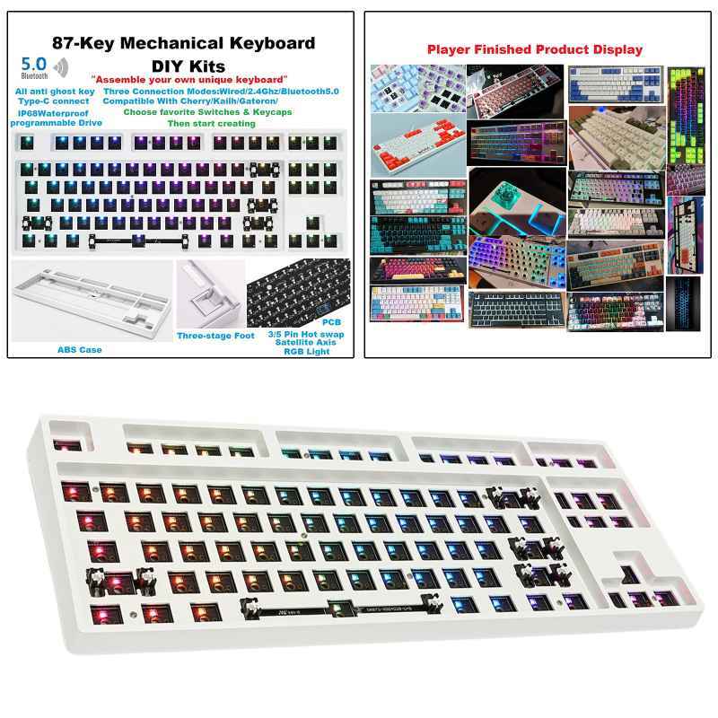Jual 87Key Mechanical Keyboard Kit Hot Swappable Light Effect White ...