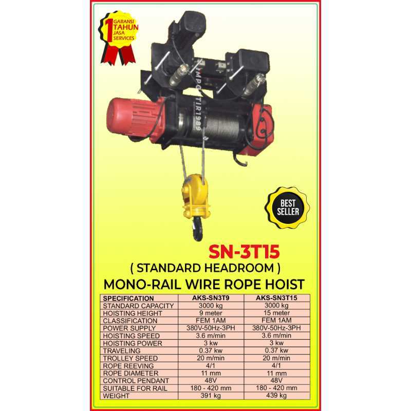 Jual Katrol Listrik Takel Monorail Wire Rope Hoist Tali Katrol - 3 ton ...