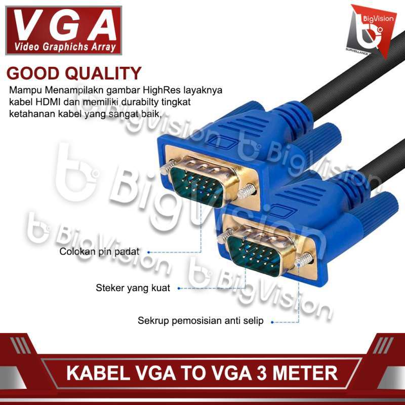 Jual Kabel Vga 3 Meter Vga To Vga Pin 15 3m Original Di Seller Big Vision Cctv - Tanah Sereal ...