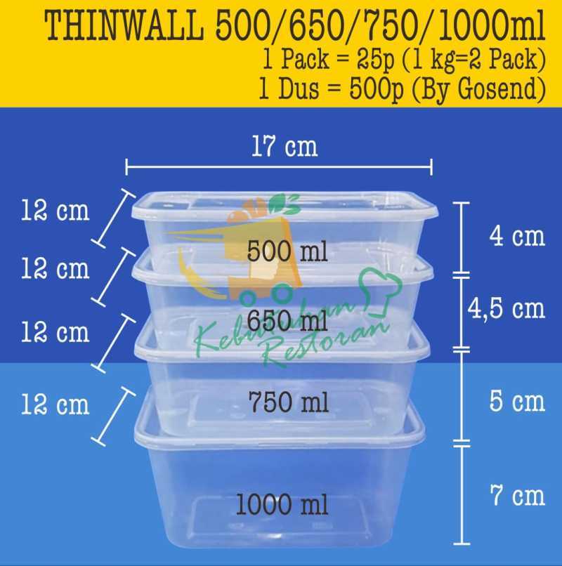 Jual 25pcs - Lebih tebal / Tutup Standar / Kotak Makan Thinwall Warna Mika 500ml / 650ml / 750ml ...