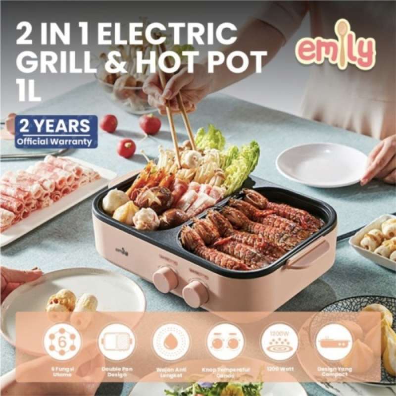 Jual SALE EMILY 2IN1 ELECTRIC GRILL AND HOT POT 1L di Seller Cakrawala ...