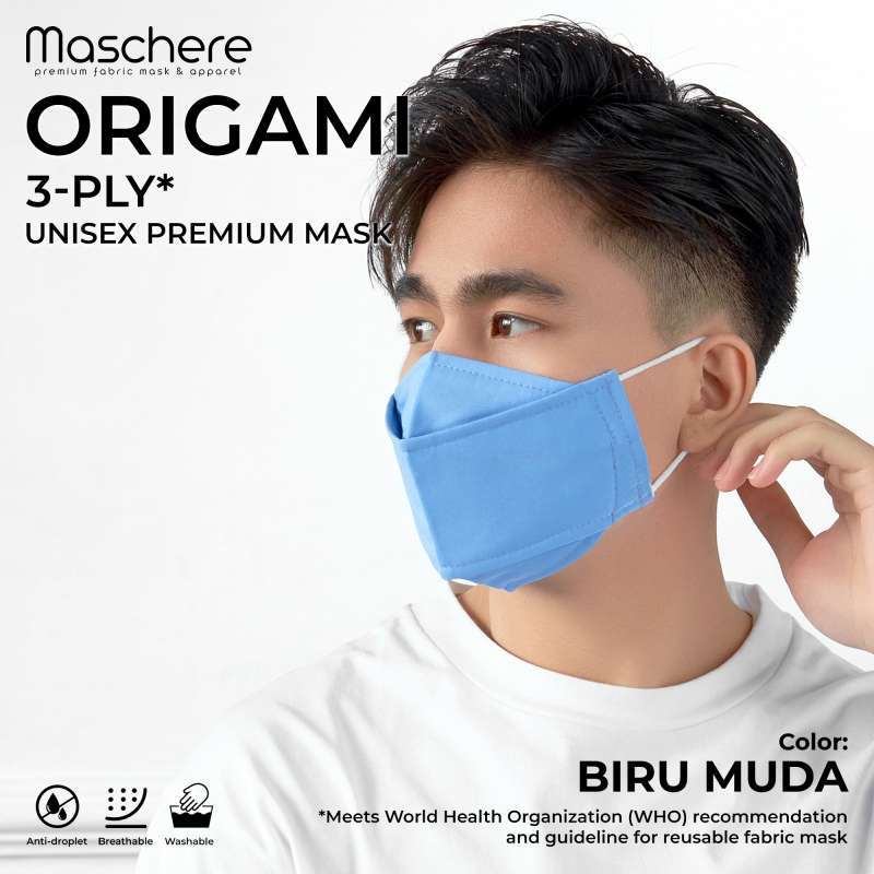 Jual Maschere Masker Kain Origami 3-ply - Biru Muda Di Seller Maschere ...