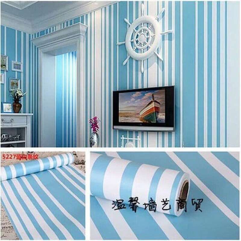 Jual Wallpaper Dinding Garis Biru Putih Di Seller Honey Store